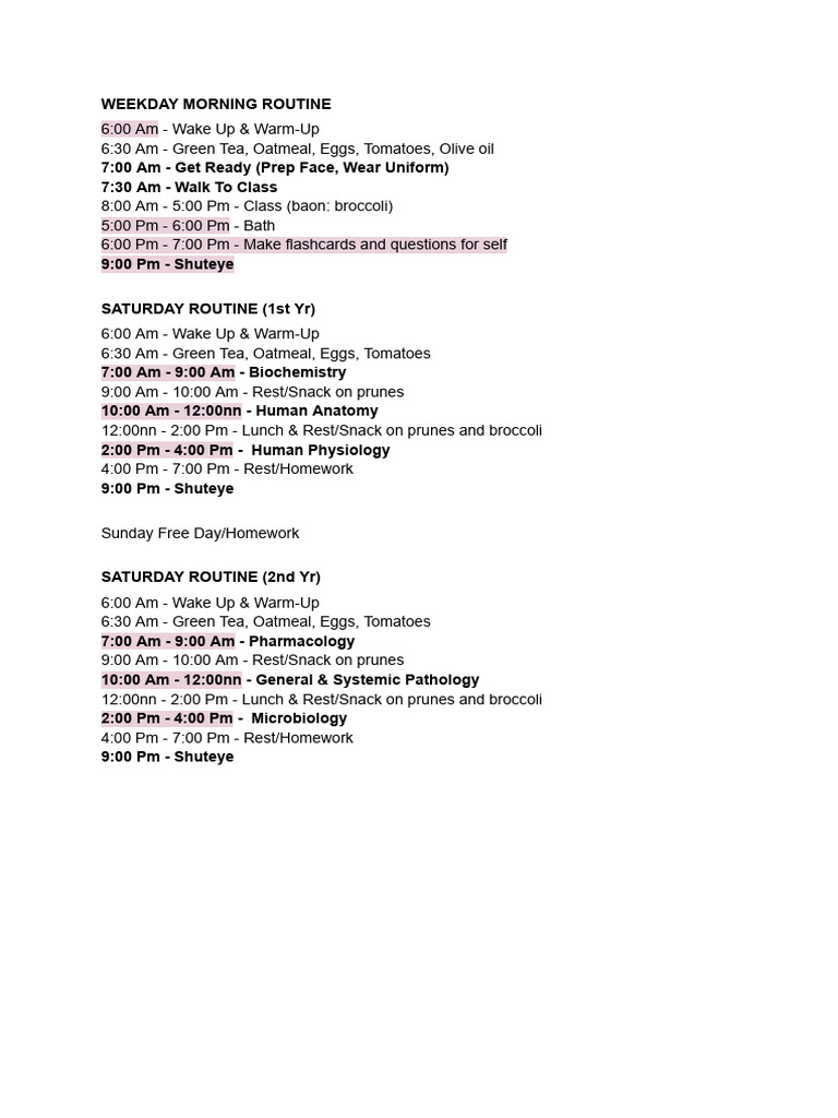 Sample Med School Sched | PDF