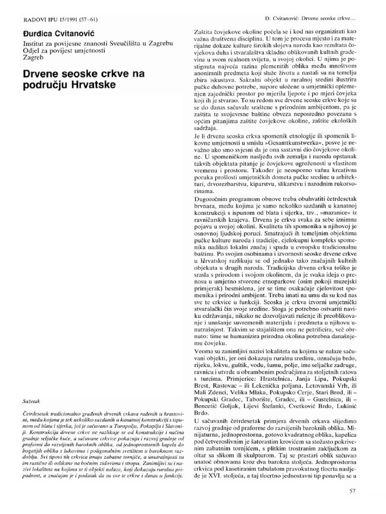 Cvitanovic Djurdjica 1991 Drvene Seoske Crkve Na Podrucju Hrvatske | PDF