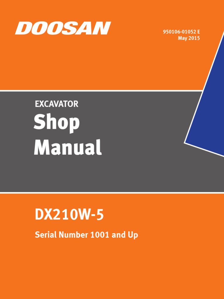 Doosan DX210W 5 Excavator Shop Manual 950106 01052 E 1 | PDF