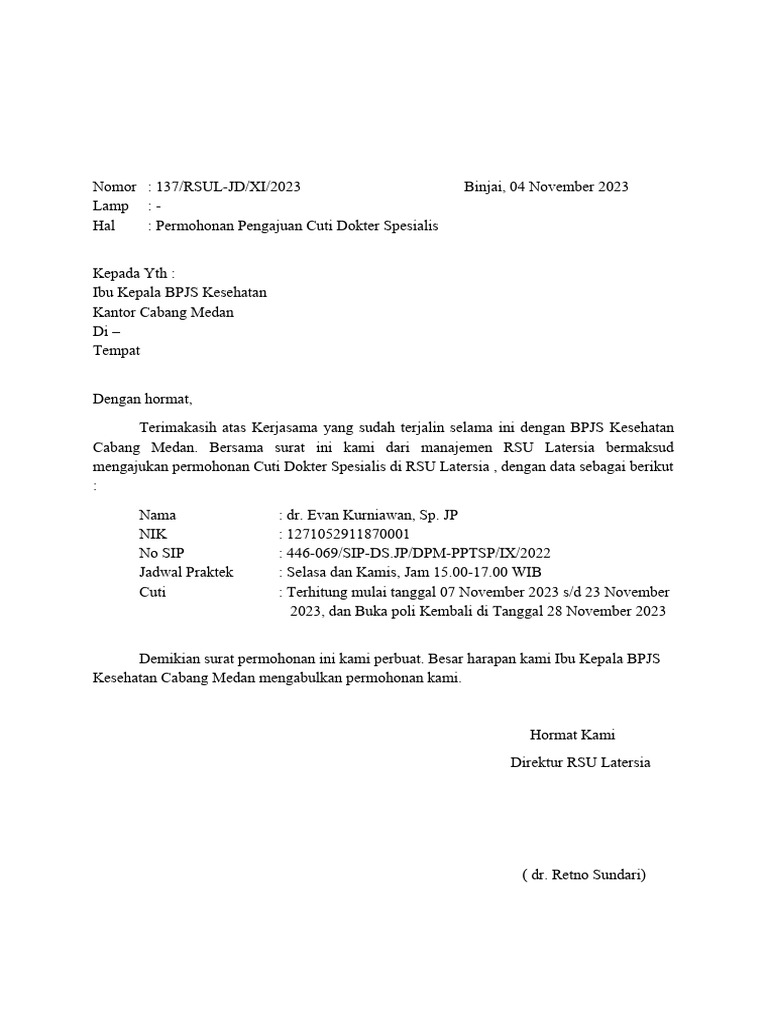 Permohonan Cuti Dokter Spesialis | PDF