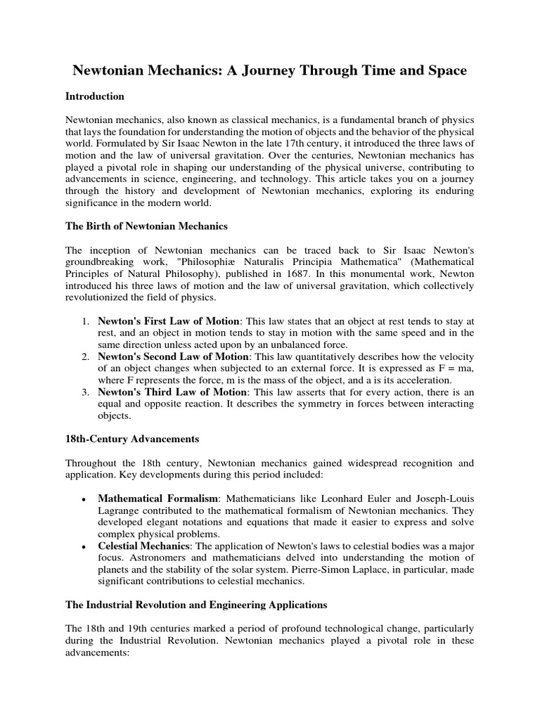 Newtonian Mechanics - A Journey Through Time and Space | PDF | Classical Mechanics | Theory Of ...