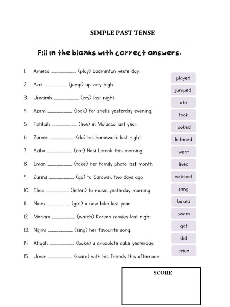 Simple Past Worksheet | PDF