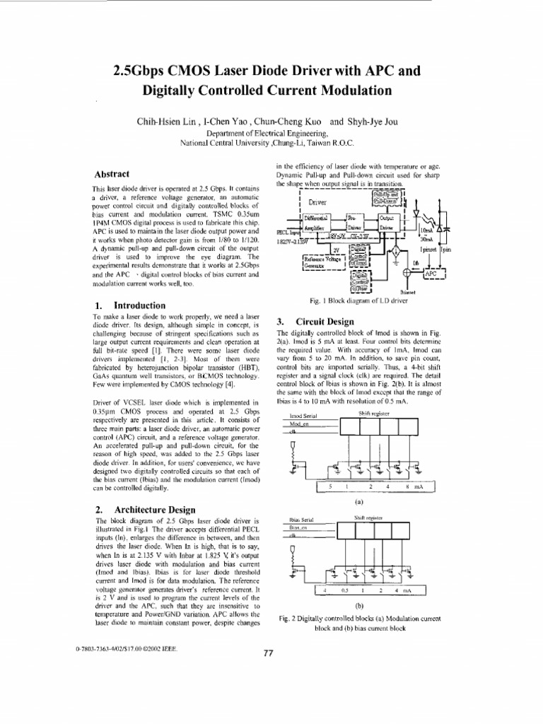 2.5Gbps CMOS Laser Diode Driver With APC and | PDF | Cmos | Diode