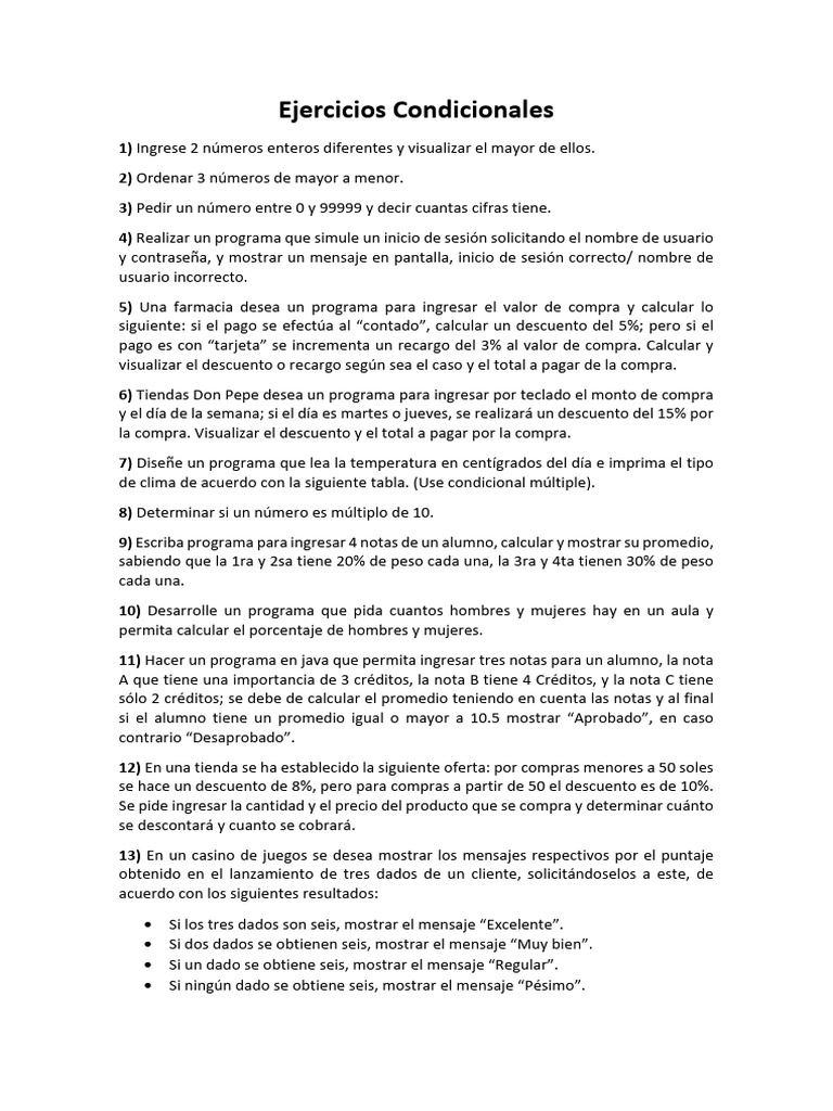 Ejercicios Condicionales | PDF