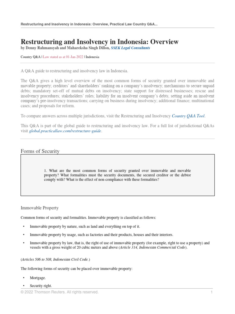 2022 Indonesia's Debt Restructuring & Insolvency | PDF | Bankruptcy | Receivership