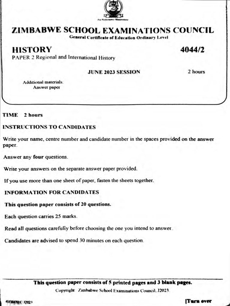 O-Levels History 2023 | PDF