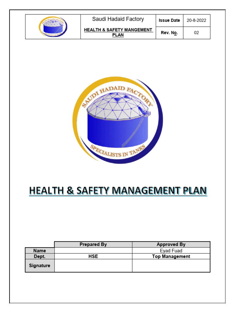 Health Safety Management Plan | PDF | Occupational Safety And Health ...