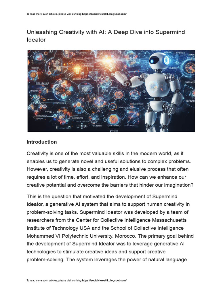 Unleashing Creativity With AI A Deep Dive Into Supermind Ideator | PDF