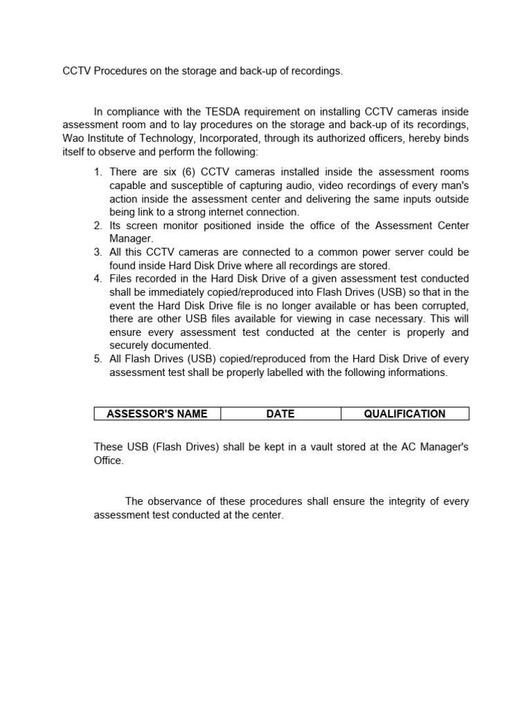 CCTV Procedures On The Storage and Back | PDF