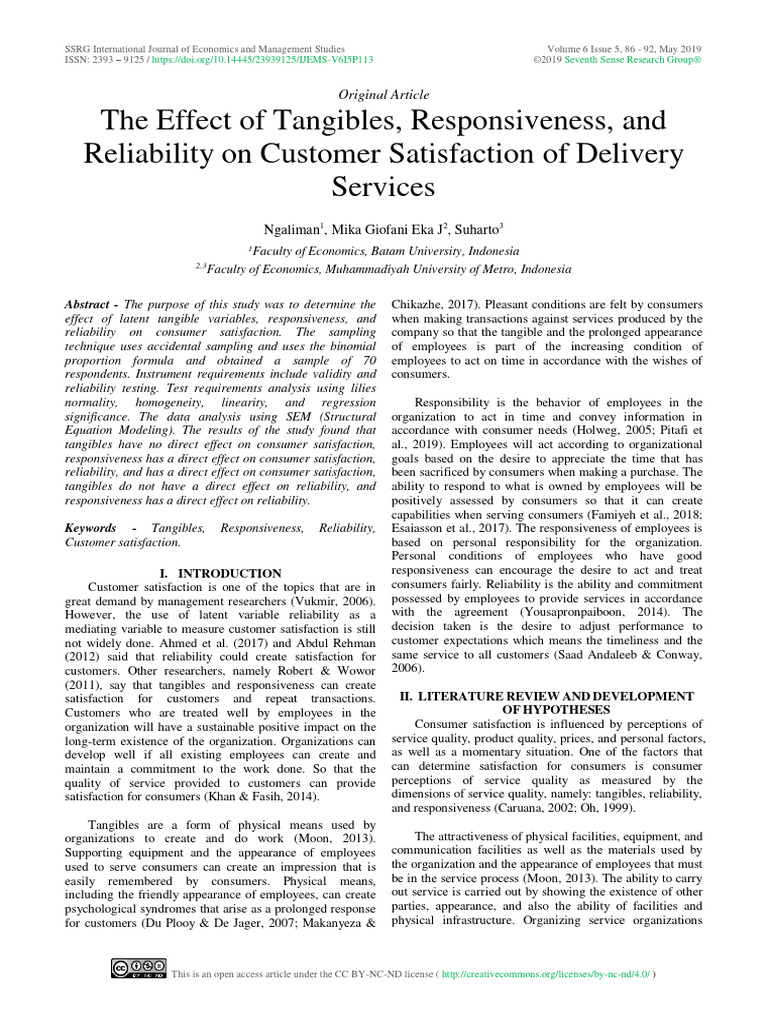 The Effect of Tangibles, Responsiveness, and Reliability On Customer ...
