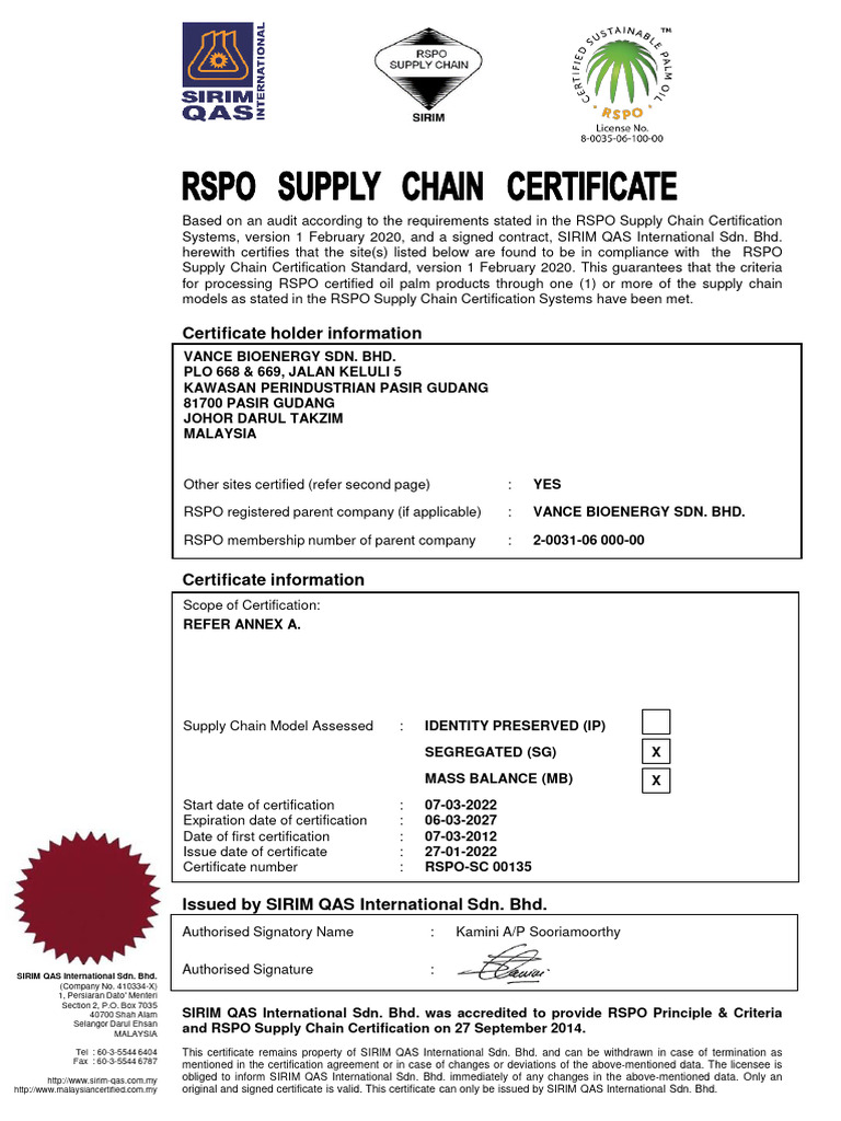 Certificate Holder Information: SIRIM QAS International Sdn. BHD | PDF