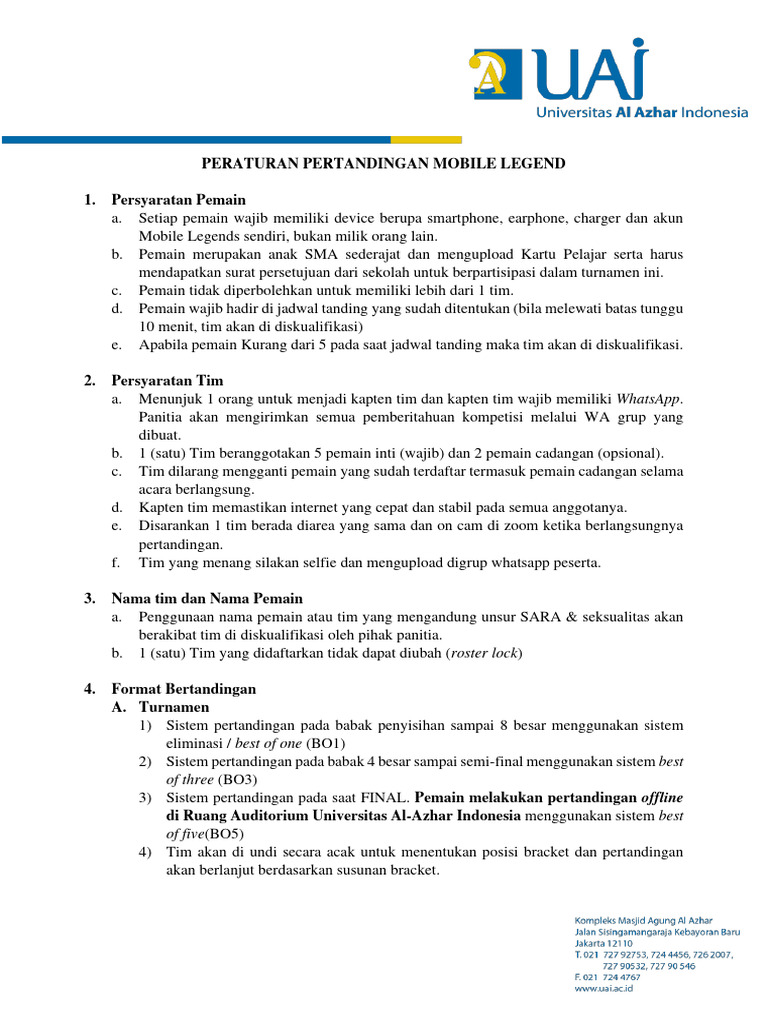 Final Peraturan Pertandingan Mobile Legend | PDF