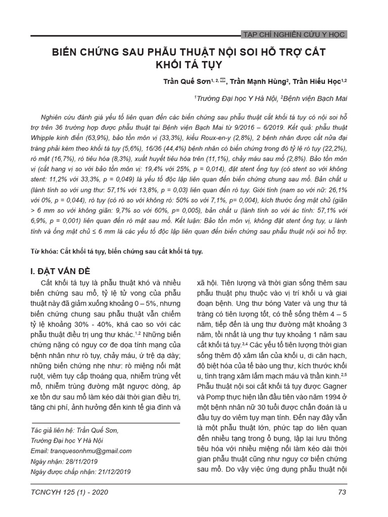 Bien Chung Sau Phau Thuat Noi Soi Ho Tro Cat Khoi Ta Tuy | PDF