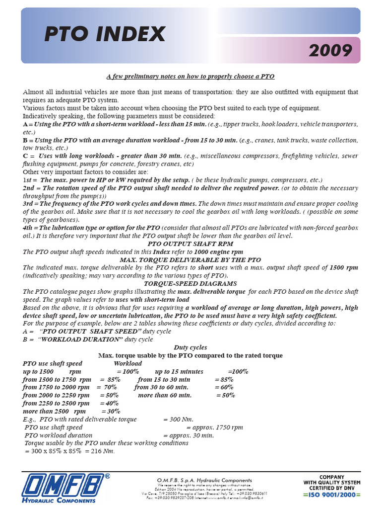 PTO Selection Guide for Hydraulic Systems | PDF | Manufactured Goods ...