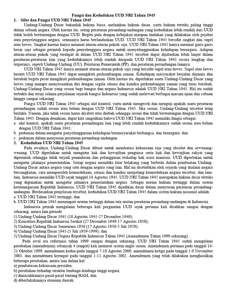 Fungsi Dan Kedudukan Uud Nri Tahun 1945 Pdf 