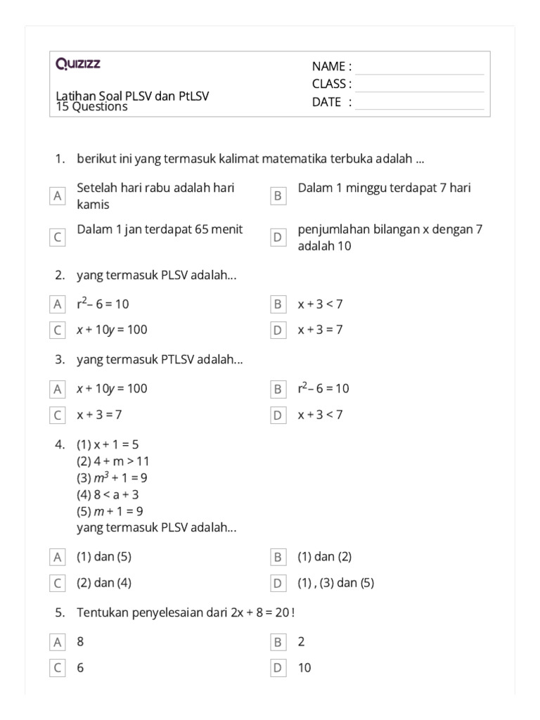 Latihan Soal PLSV Dan PTLSV | PDF