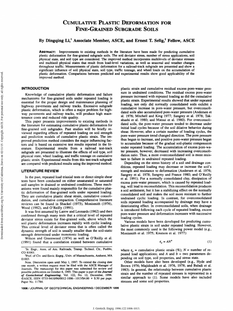Cumulative Plastic Deformation For Fine-Grained Subgrade Soils | PDF | Plasticity (Physics ...