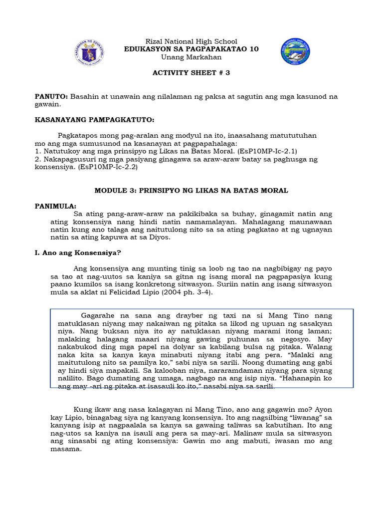EsP 10 - Module 3 (1st QTR.) | PDF