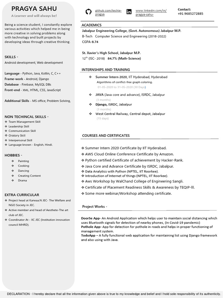 PragyaResume PDF | PDF | Java Script | Web Application
