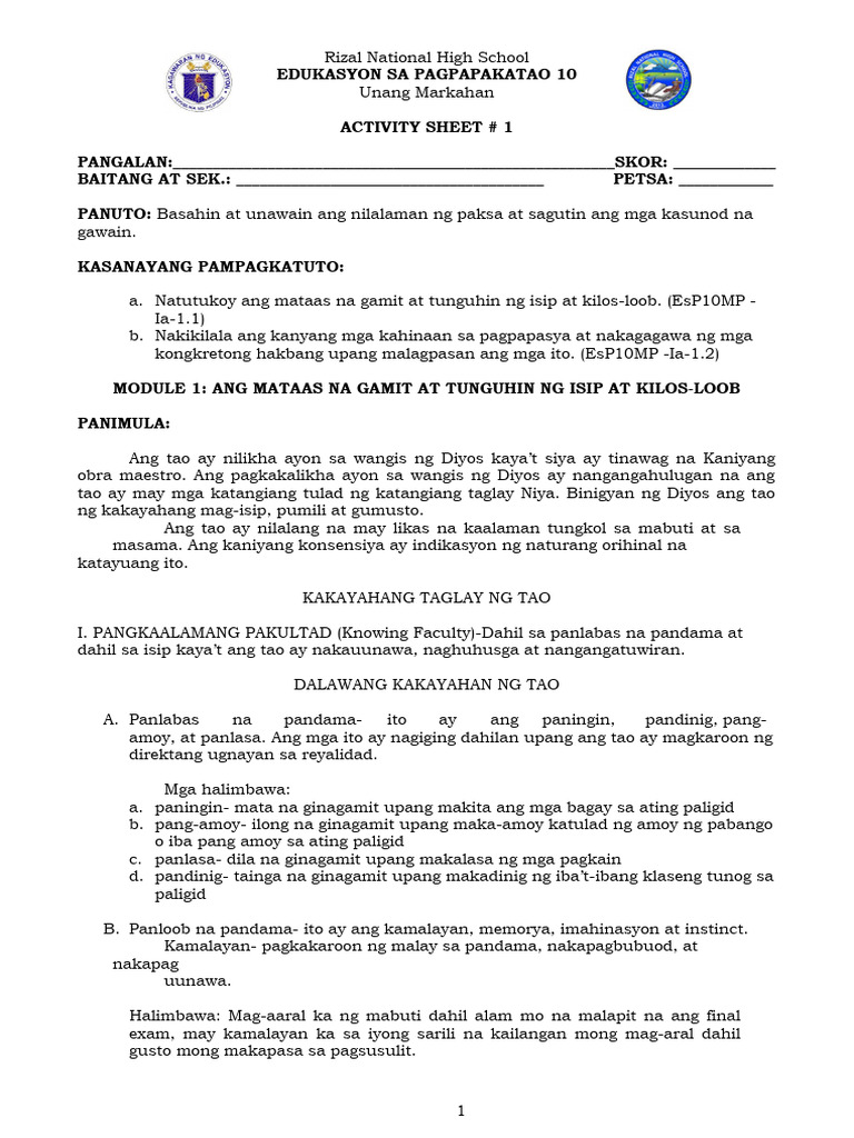 EsP 10 - Module 1 (1st QTR.) | PDF