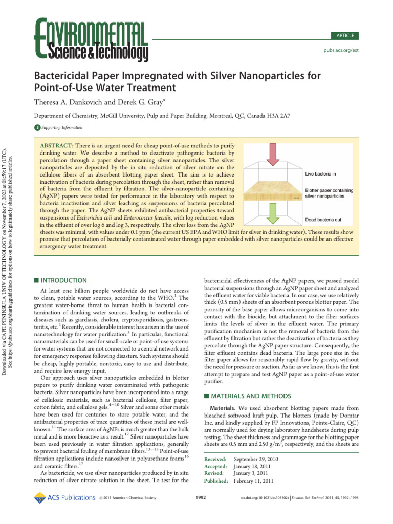 Bactericidal Paper Impregnated With Silver Nanoparticles | PDF ...