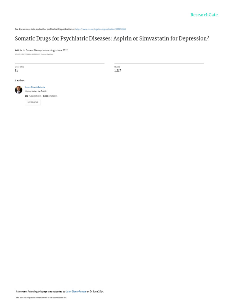 Somatic Drugs For Psychiatric Diseases Aspirin or | PDF