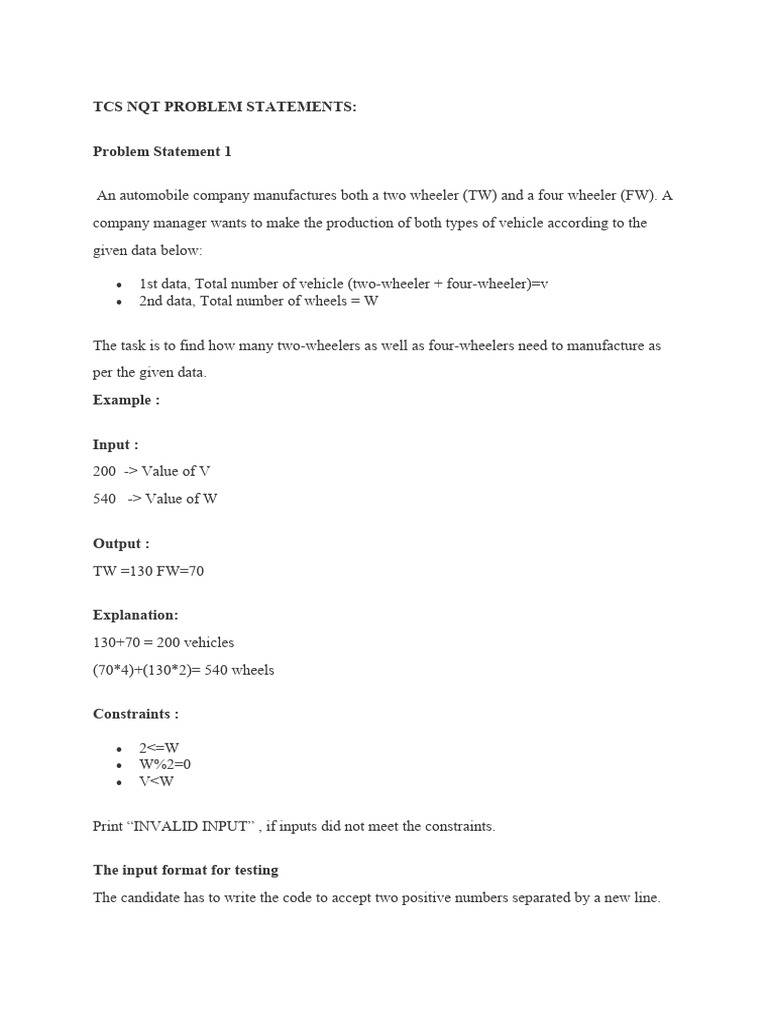 TCS NQT Problem Statements | PDF | Software Development | Computer Programming
