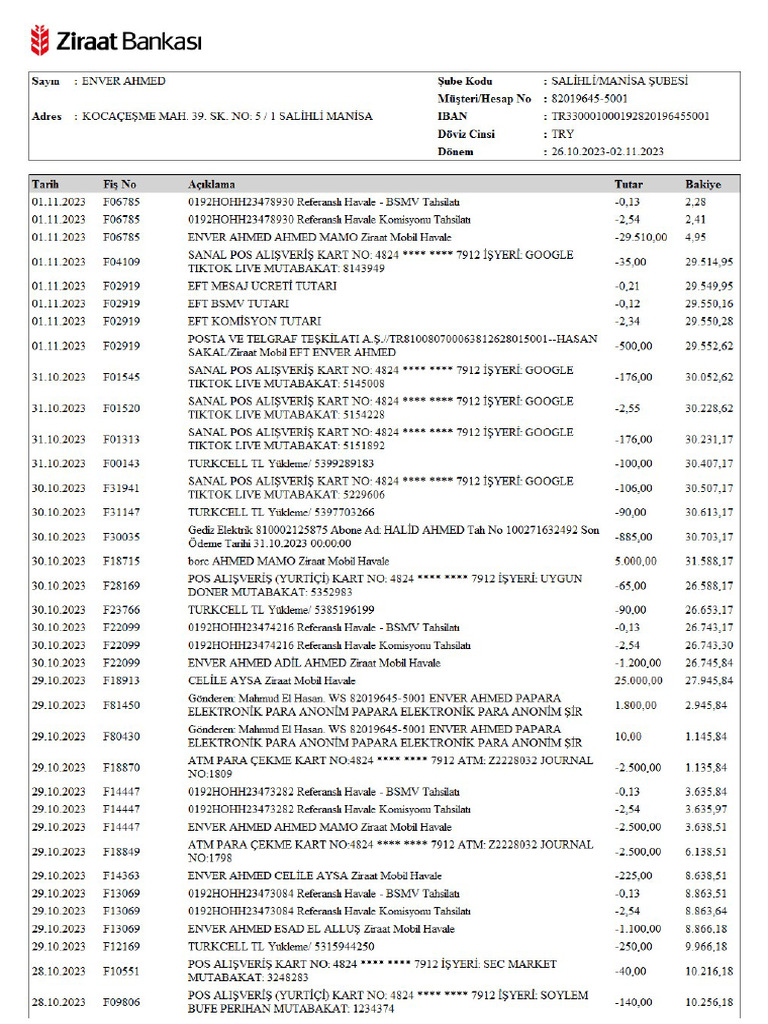 Hesap Hareketleri 02112023 | PDF