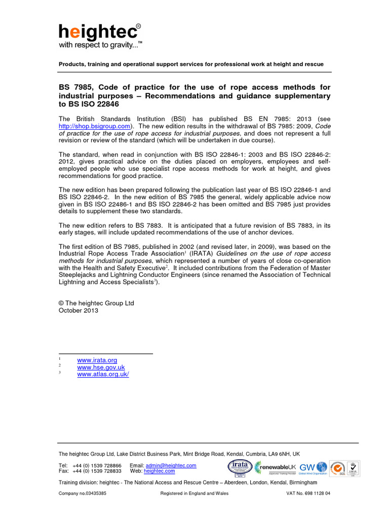 BS - 7985 - Rope Access - Revision | PDF