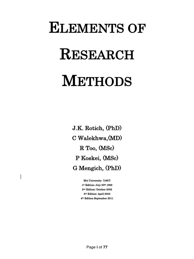 Elements of Research Methods-2011-A4 | PDF | Science | Scientific Method