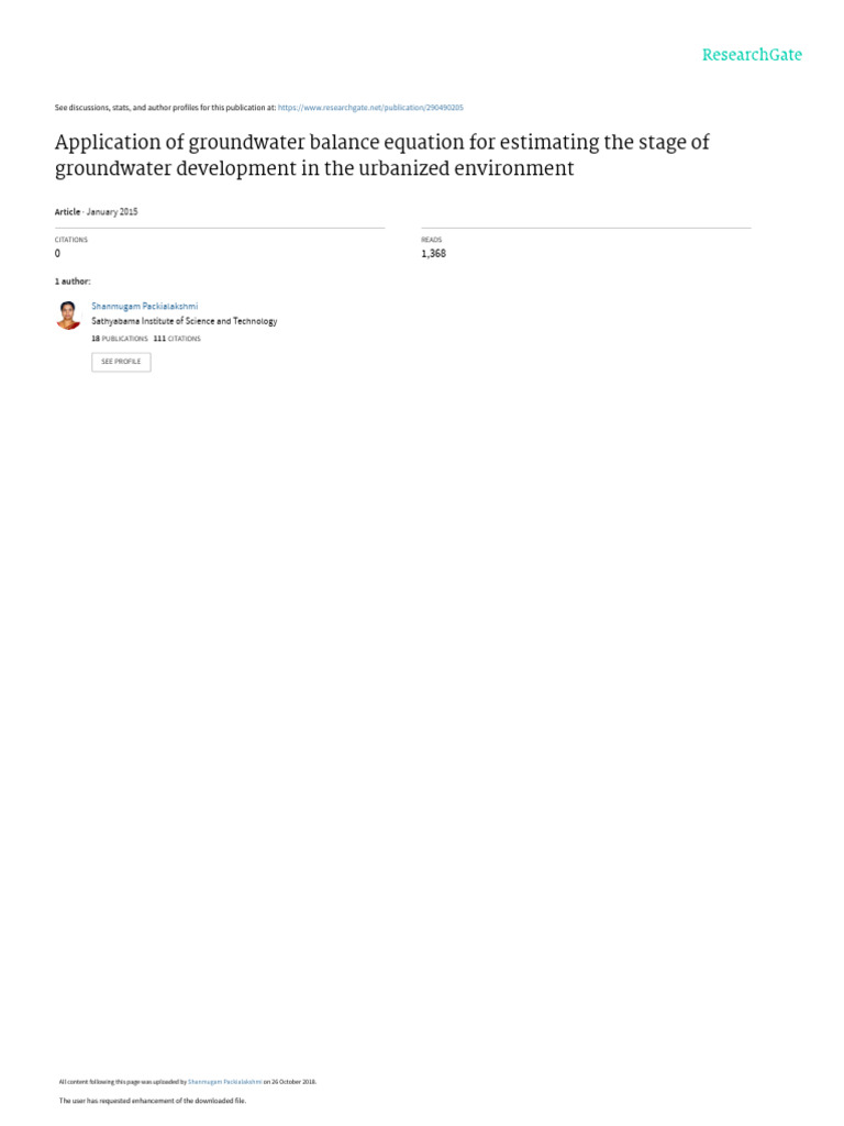 Application of Groundwater Balance Equation For Estimating The Stage of Groundwater Development ...