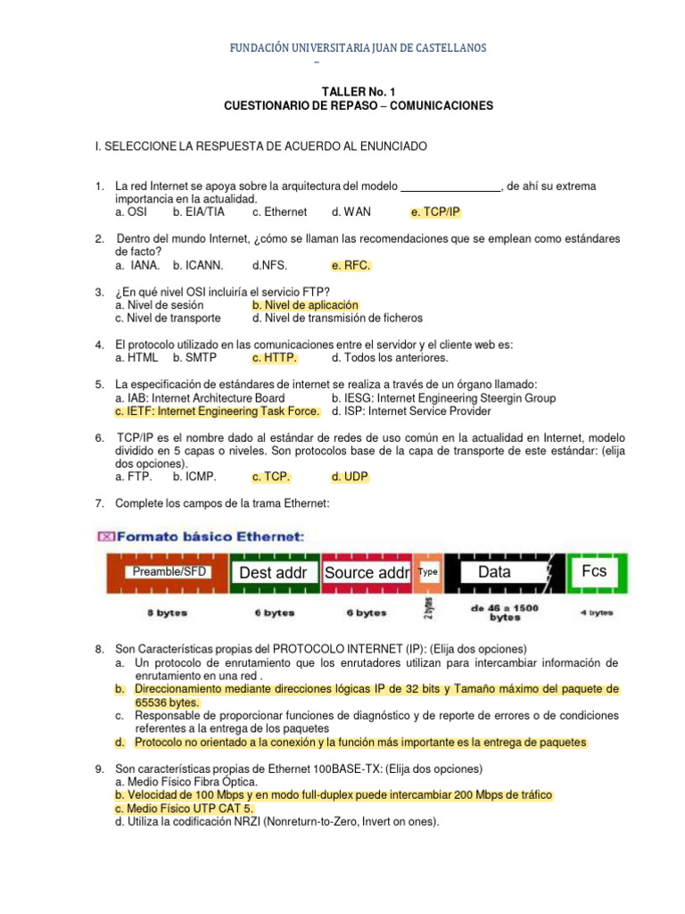 1 - Cuestionario de Repaso de Repaso Modelo Osi TCP | PDF | Red de computadoras | Protocolos de ...