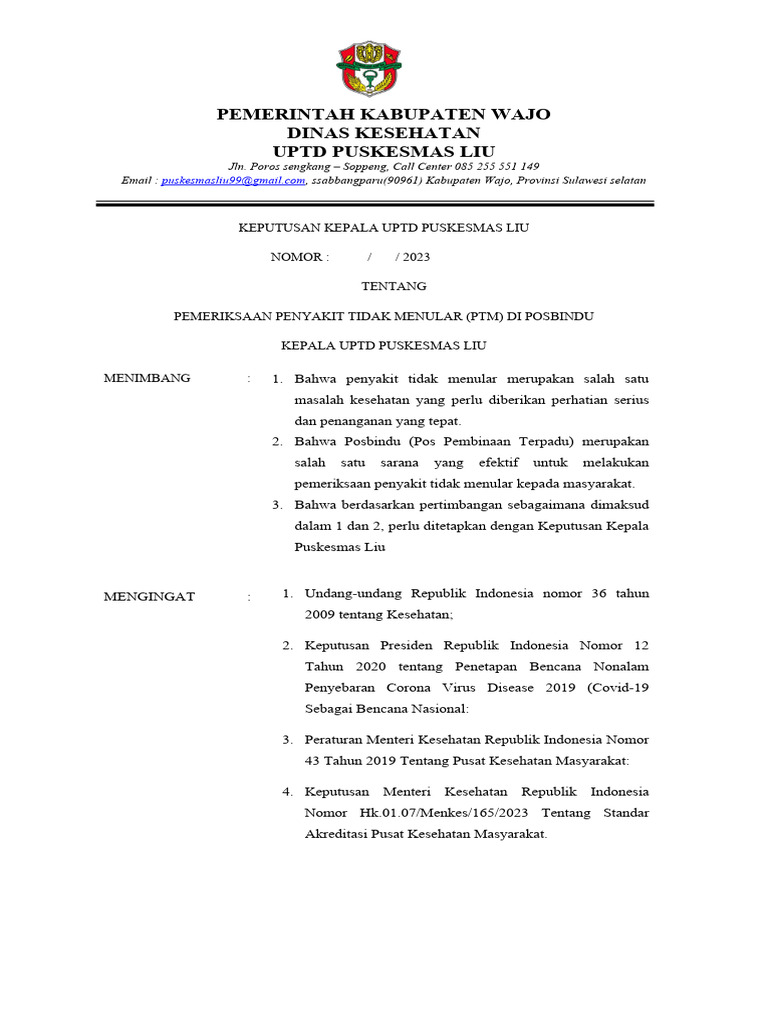 4.5.1.d SK Tentang Pemeriksaan PTM Di Posbindu | PDF