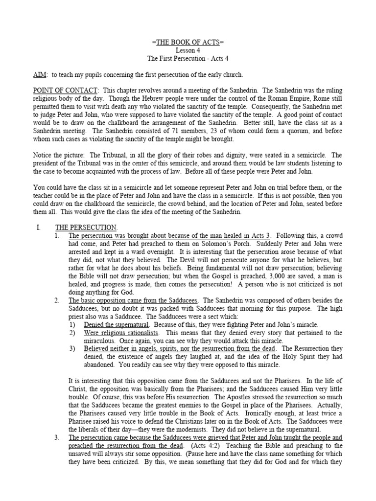 Lesson 4-The First Persecution | PDF | Acts Of The Apostles | Pharisees