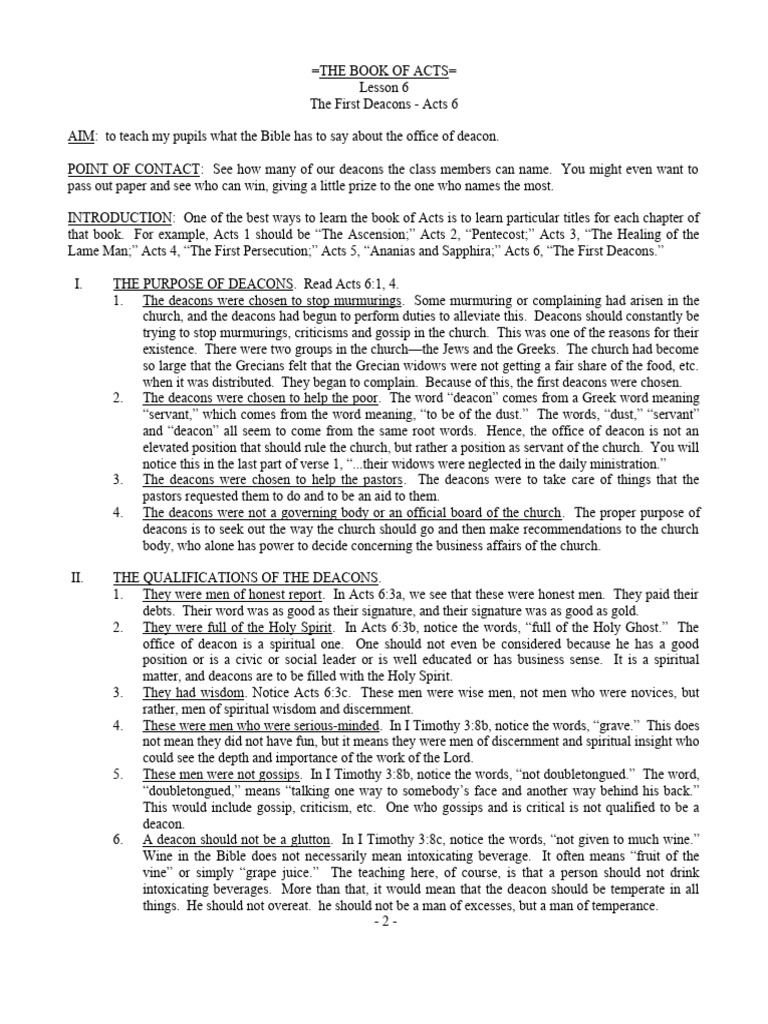 Lesson 6-The First Deacons | PDF | Deacon | Acts Of The Apostles