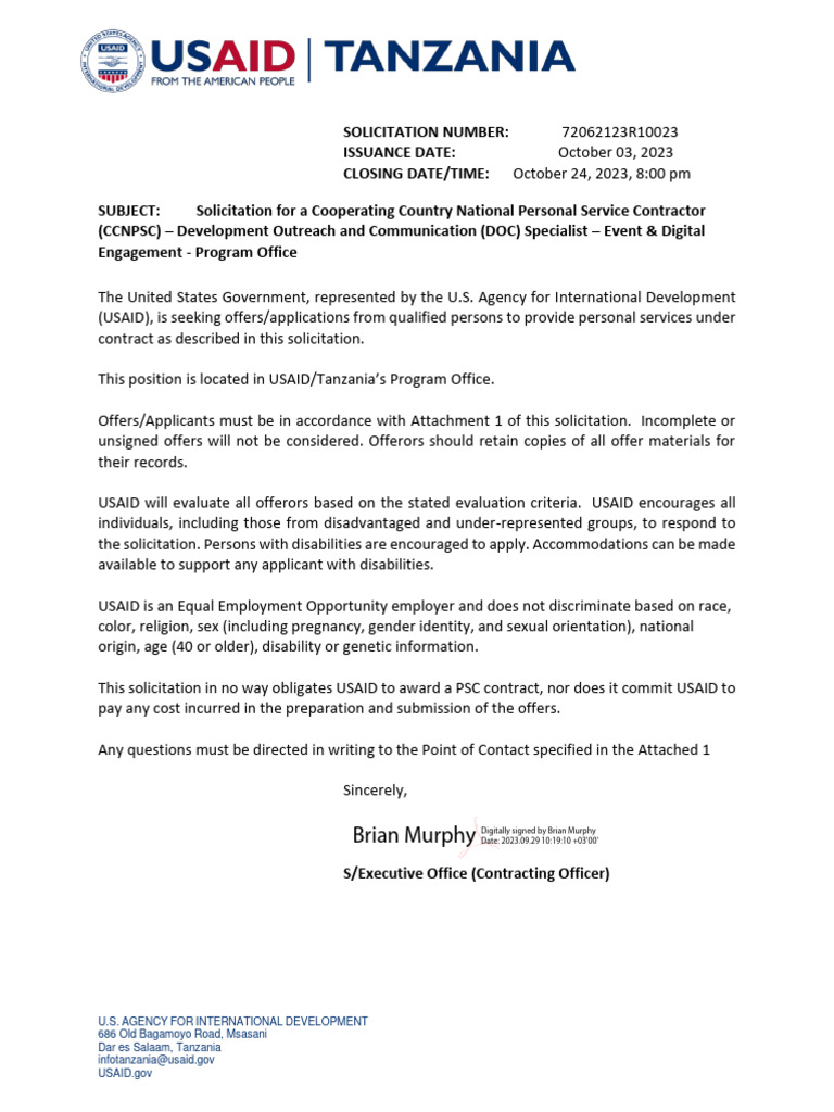 USAID Tanzania DOC Specialist Position | PDF | United States Agency For ...