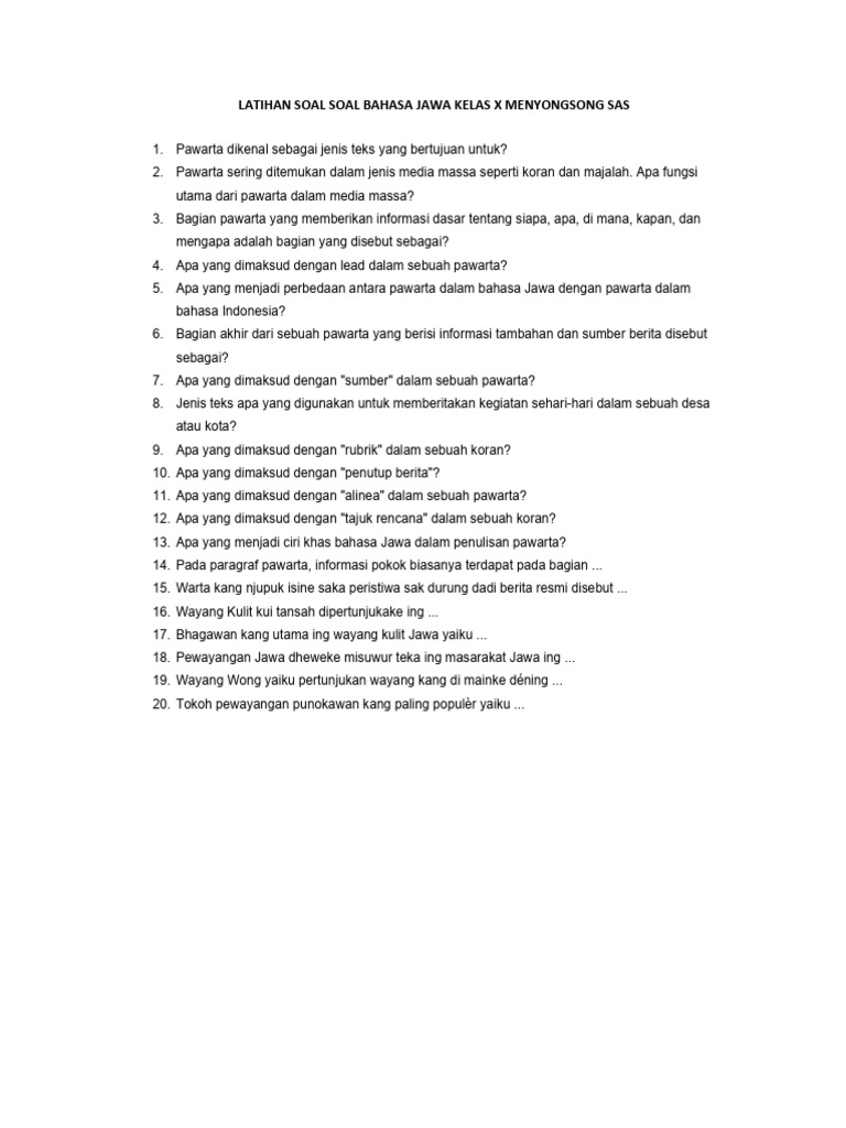 Latihan Soal Bahasa Jawa | PDF