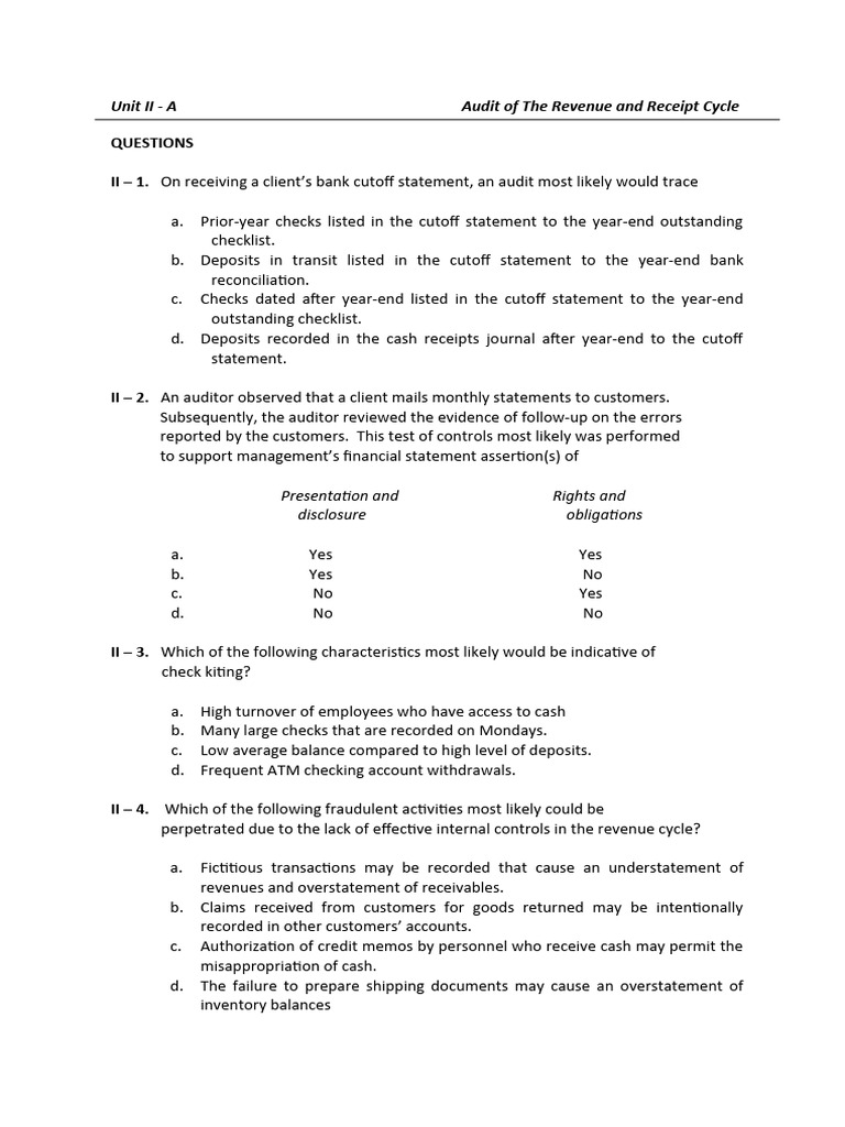 II - Audit of The Revenue and Receipt Cycle | Download Free PDF ...