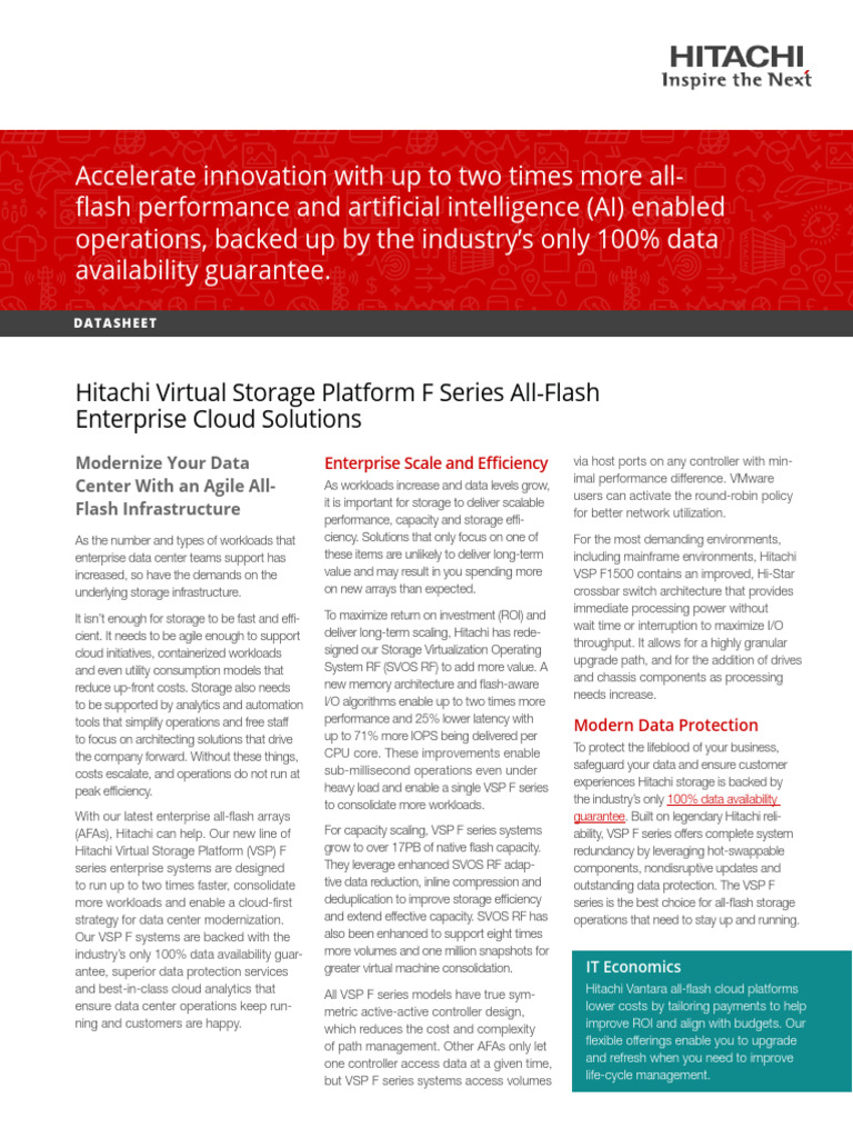 VSP F Series All Flash Enterprise Cloud Solutions Datasheet | PDF ...