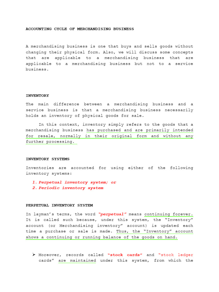 Far Notes - Accounting Cycle of Merchandising Business | PDF | Debits ...