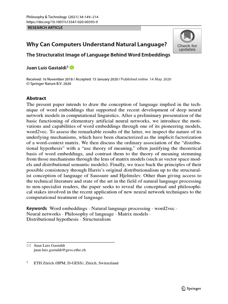 Why Can Computers Understand Natural Language?: The Structuralist Image of Language Behind Word ...