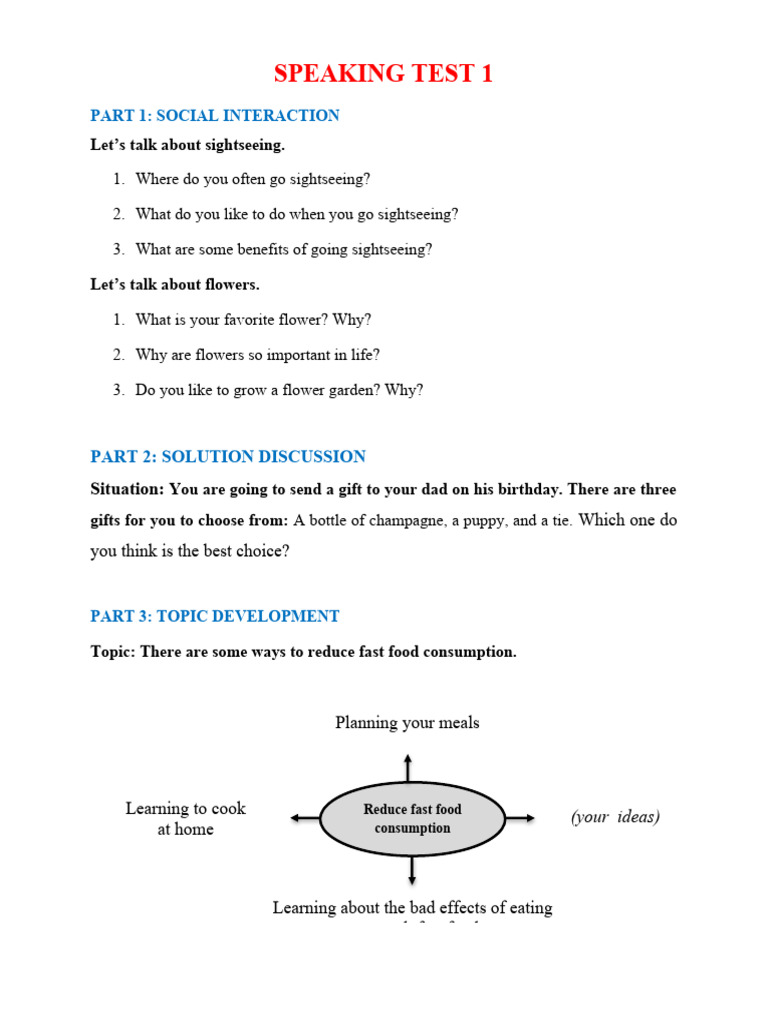Speaking Test 1 - 2 | PDF