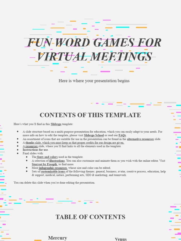 Fun Word Games For Virtual Meetings by Slidesgo | PDF | Planets | Saturn