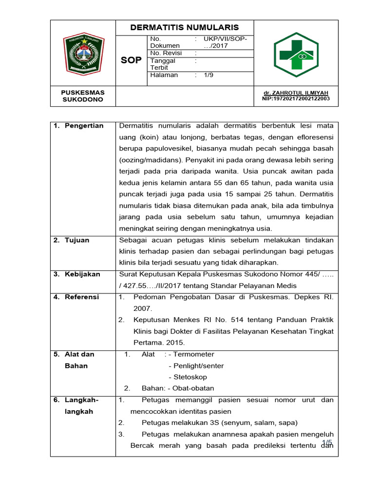 Sop Dermatitis Numularis | PDF