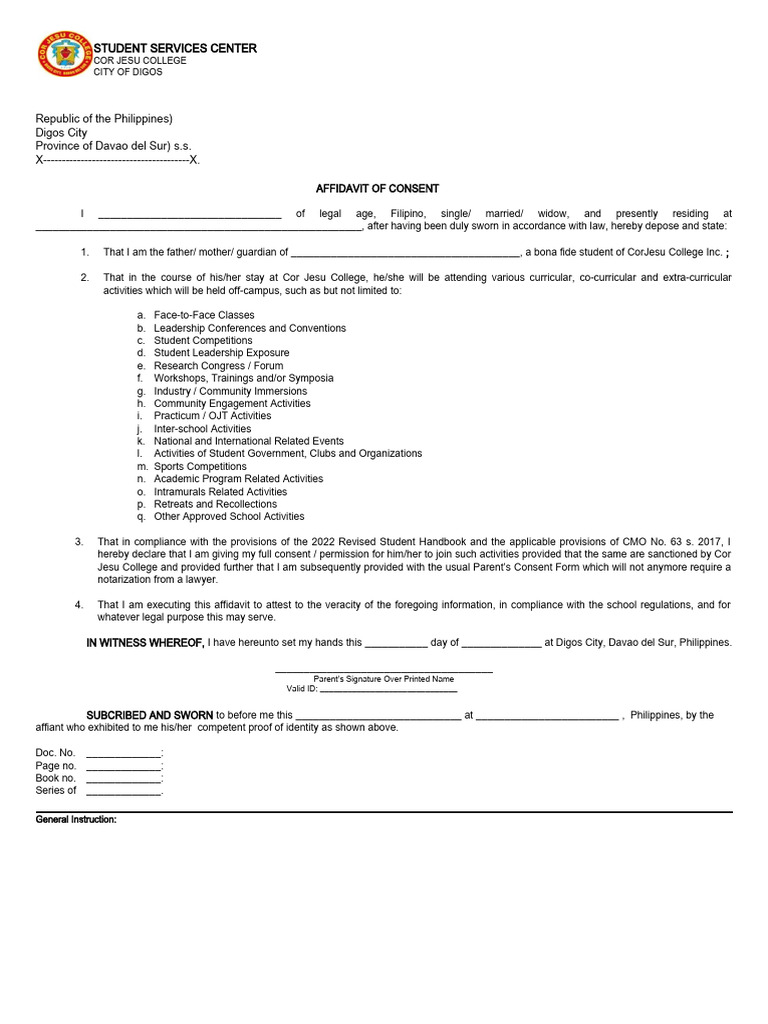 SSC Form 03AAffidavitofConsent | Download Free PDF | Affidavit | Legal ...