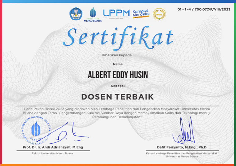 Dosen Terbaik - 2023 - Albert Eddy Husin | PDF