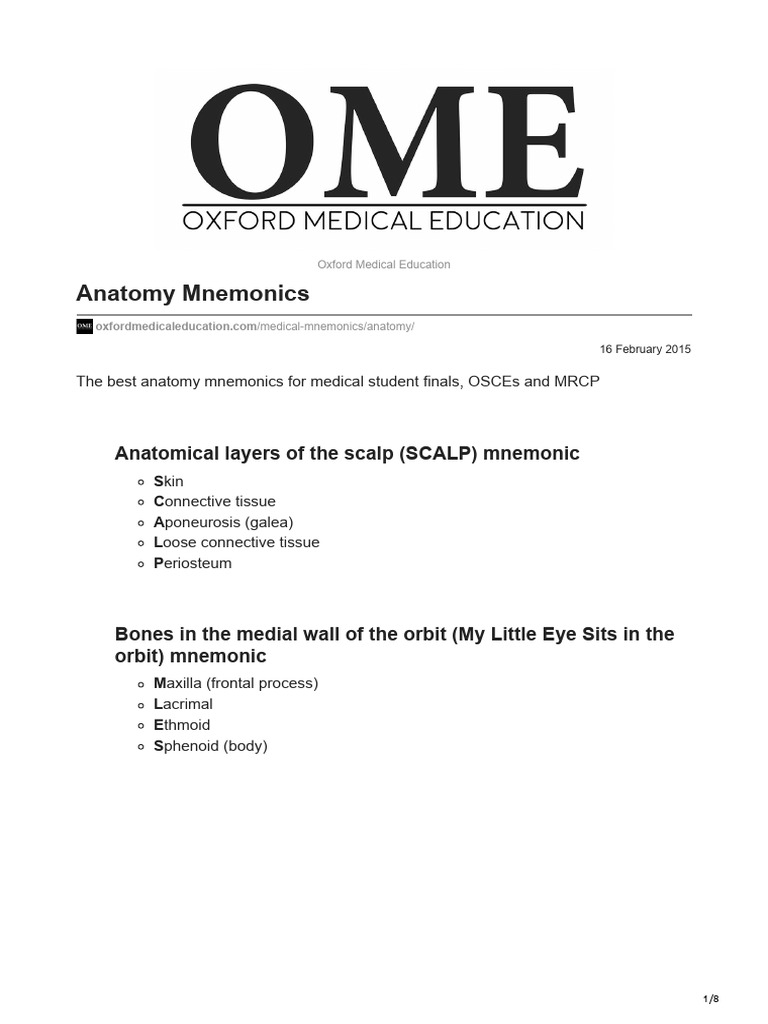 Anatomy Mnemonics for Medical Students | PDF | Human Anatomy ...