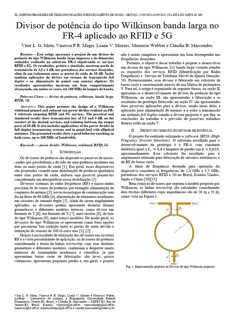 Divisor de Potência Wilkinson para RFID e 5G | PDF | Identificação de ...