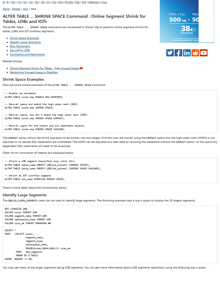 Oracle-Base - Alter Table ... Shrink Space Command - Online Segment Shrink For Tables, Lobs and ...