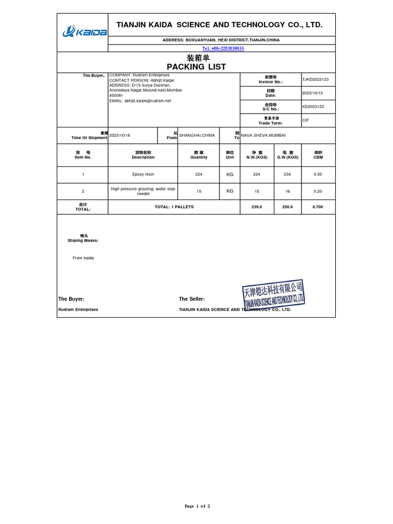 230449728KD2023123 Ci&pl& | PDF | Trade | Supply Chain Management